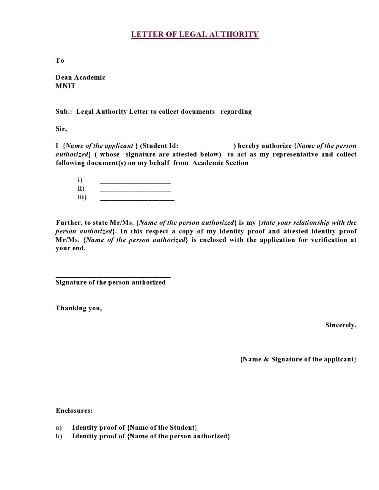 Letter Of Legal Authority - The County Office